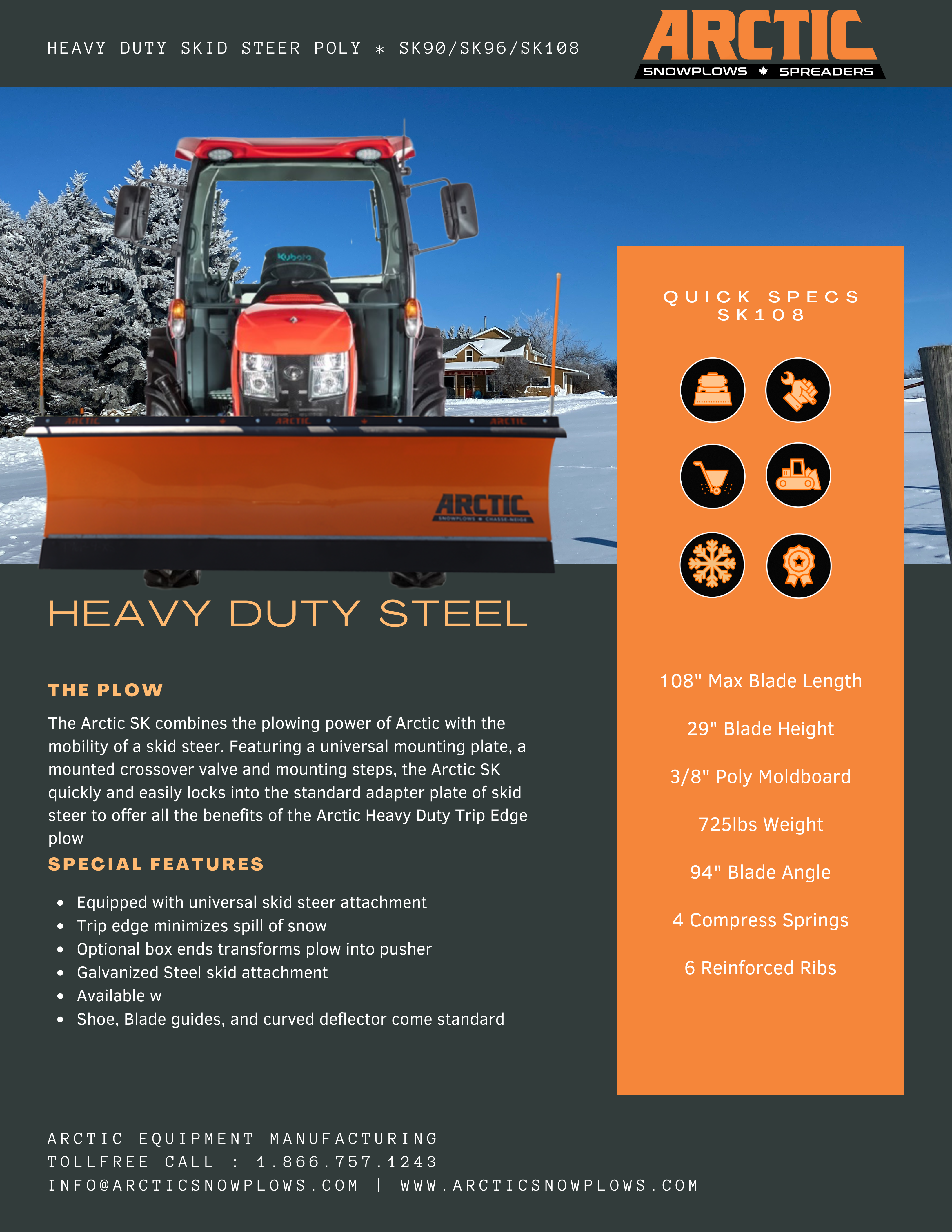 Heavy Duty Skid Steer Trip Edge Poly Blade | Arctic Snowplows | Chasse ...